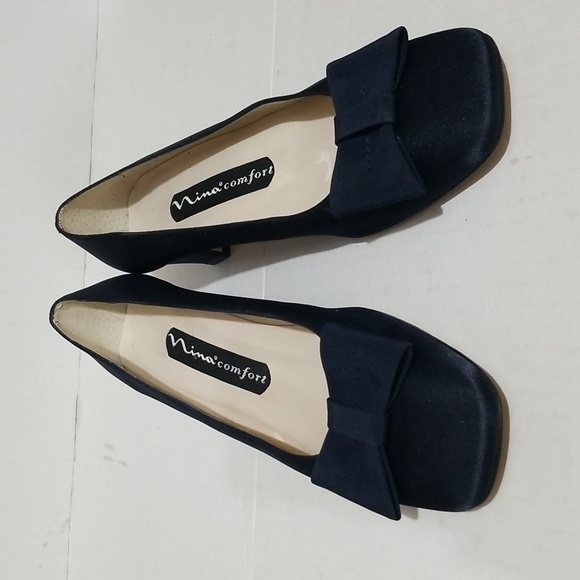 Nina Shoes | Shoes | Nina Comfort Navy Blue Satin Low Heel Square Toes ...